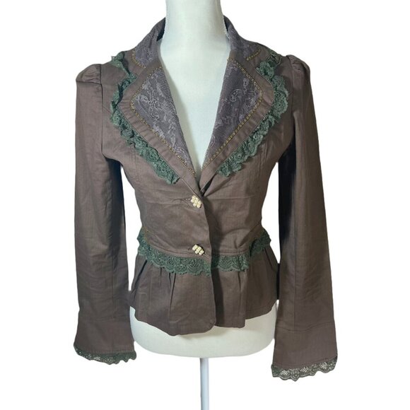 Vintage | Jackets & Coats | Y2k Vintage Neslay Brown Lace Ruffle Trim ...